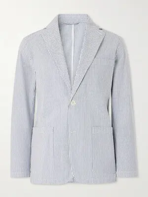 Hartford Striped Cotton-seersucker Blazer - Blue