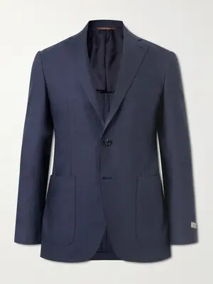Canali Kei Linen And Wool-blend Suit Jacket - Blue