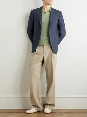 Canali Kei Linen And Wool-blend Suit Jacket - Blue