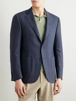 Canali Kei Linen And Wool-blend Suit Jacket - Blue