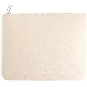 ROYCE NEW YORK Leather Zip Travel Pouch - Taupe