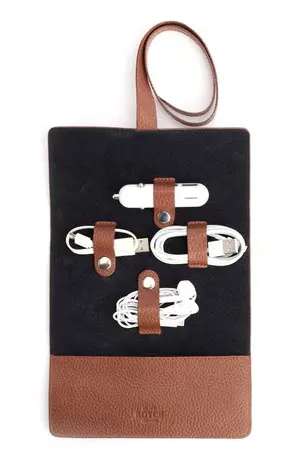 ROYCE NEW YORK Leather Tech Cord Organizer Roll - Tan