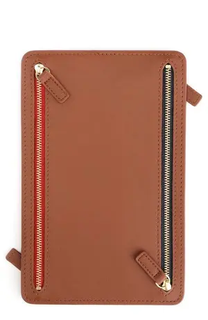 ROYCE NEW YORK Rfid Four Zip Leather Travel Organizer - Tan