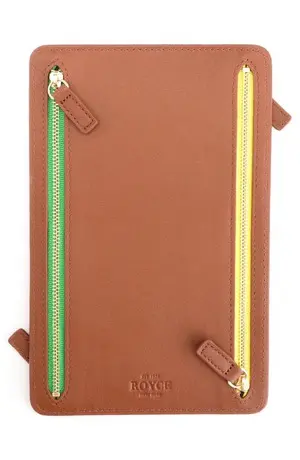 ROYCE NEW YORK Rfid Four Zip Leather Travel Organizer - Tan