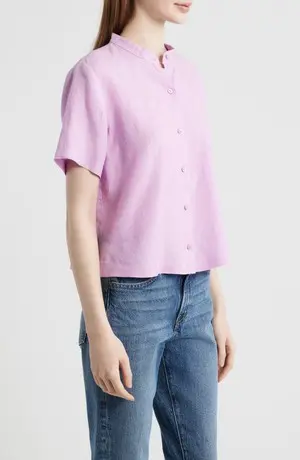 Eileen Fisher Organic Linen Band Collar Shirt - Btast