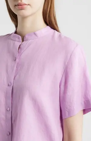 Eileen Fisher Organic Linen Band Collar Shirt - Btast