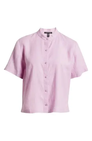 Eileen Fisher Organic Linen Band Collar Shirt - Btast