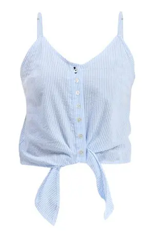 REISTOR Striped Seersucker Camisole With Front Tie Detail - Linear Rhythm