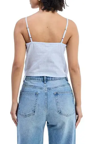 REISTOR Striped Seersucker Camisole With Front Tie Detail - Linear Rhythm