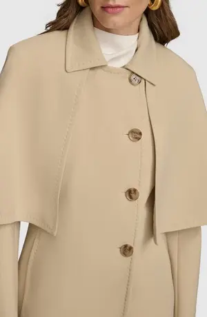 Donna Karan New York Water Repellent Crepe Raincoat With Cape - Camel