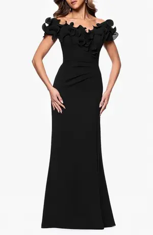 XSCAPE EVENINGS Lace Detail Off-the-shoulder Gown - Black