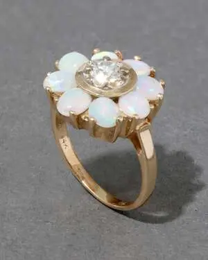 Alexis Bittar Vintage 1950s 14k Opal And Diamond Ring - Gold