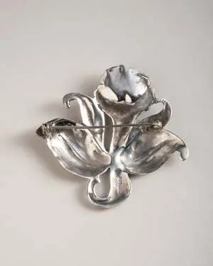 Alexis Bittar Vintage 1940s Sterling Flower Pin - Silver