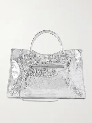 Balenciaga Le City Metallic Textured-leather Tote - Silver