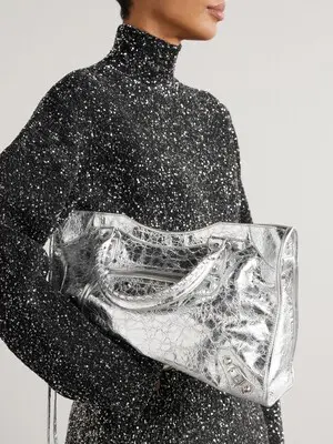 Balenciaga Le City Metallic Textured-leather Tote - Silver
