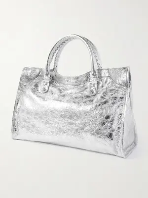 Balenciaga Le City Metallic Textured-leather Tote - Silver