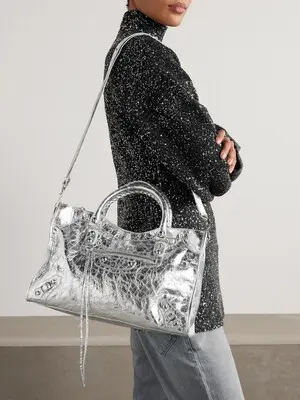 Balenciaga Le City Metallic Textured-leather Tote - Silver