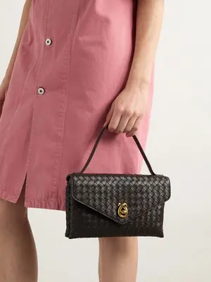 Bottega Veneta Knot Lock Intrecciato Leather Shoulder Bag - Brown