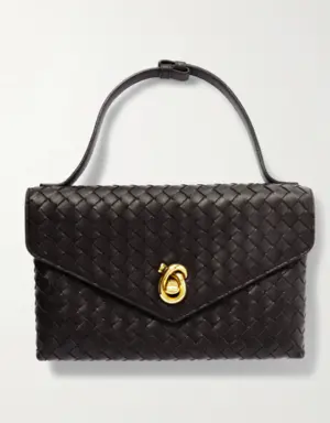 Bottega Veneta Bottega Veneta Knot Lock Medium Intrecciato Leather Shoulder Bag Dark Brown