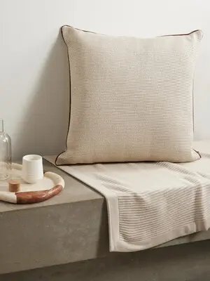 Brunello Cucinelli Bead-embellished Leather-trimmed Woven Cotton-blend Cushion