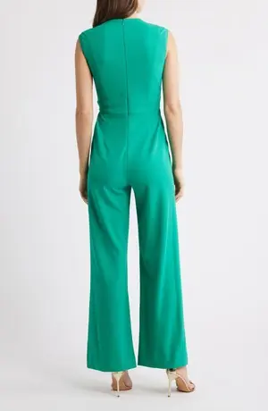 TAHARI ASL Notched Neck Sleeveless Jumpsuit
