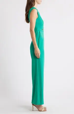 TAHARI ASL Notched Neck Sleeveless Jumpsuit