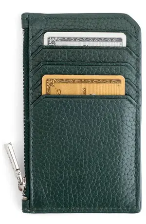 ROYCE NEW YORK Leather Zip Card Case - Dark Green