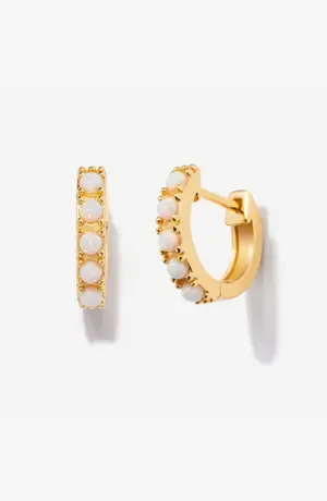 LITTLE SKY STONE Little Sky Stone 14K Gold Plated Huggie Earrings Opal / October