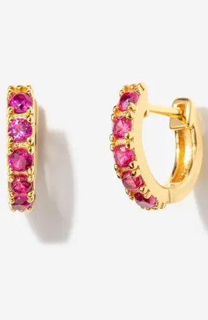 LITTLE SKY STONE Little Sky Stone 14K Gold Plated Huggie Earrings Ruby / July