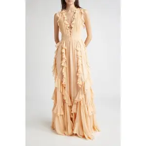Ulla Johnson Florella Ruffle Silk Gown - Peony