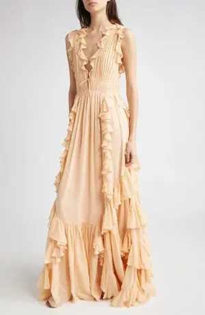 Ulla Johnson Florella Ruffle Silk Gown - Peony