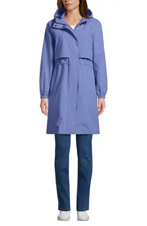 LANDS' END Squall Packable Long Raincoat - Light Periwinkle