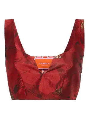 La DoubleJ Baia Crop Top - Jacquard Ruby Red