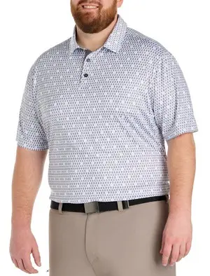 REEBOK Big & Tall Contrast Diamond Print Polo Shirt - Tranquil Teal