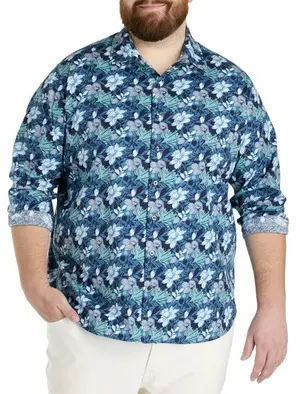 SYNRGY BY DXL Big & Tall Floral Print Sport Shirt - Blue