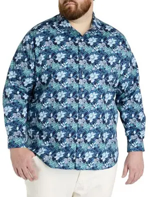 SYNRGY BY DXL Big & Tall Floral Print Sport Shirt - Blue