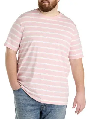 HARBOR BAY BY DXL Big & Tall Moisture-wicking Striped T-shirt - Silver Pink