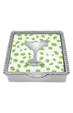 MARIPOSA Beaded Napkin Box Set - Silver