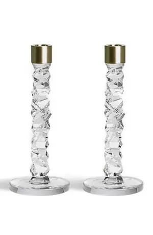 ORREFORS Carat Set Of 2 Medium Crystal & Candlesticks - Brass