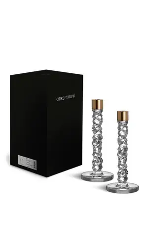 ORREFORS Carat Set Of 2 Medium Crystal & Candlesticks