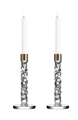 ORREFORS Carat Set Of 2 Medium Crystal & Candlesticks