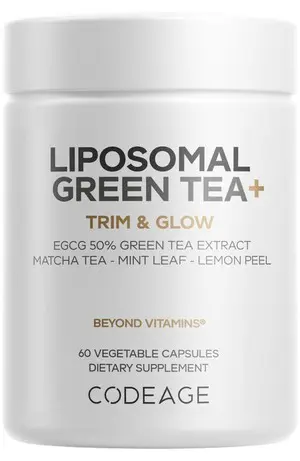 CODEAGE Liposomal Green Tea+ Egcg 50% Green Tea Extract, Organic Matcha Green Tea Powder, Peppermint Leaf, Lemon Peel - White