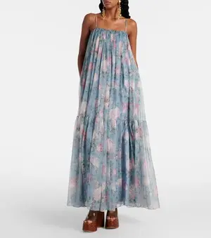Chloé Floral Silk Muslin Maxi Dress - Blue