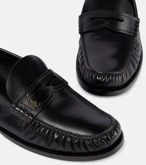 Saint Laurent Leather Penny Loafers - Black