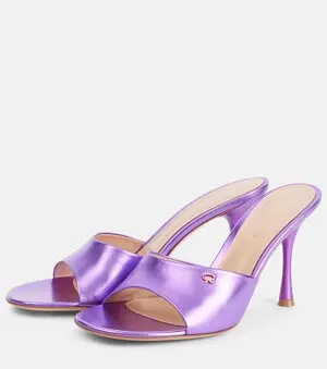 GIANVITO ROSSI Logo Metallic Leather Mules - Purple