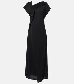 Plan C Asymmetric Draped Midi Dress - Black