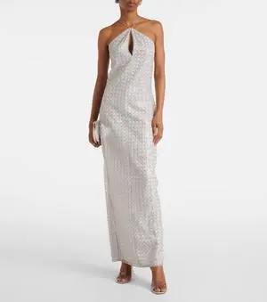 ROTATE BY BIRGER CHRISTENSEN Sequined Halterneck Maxi Dress