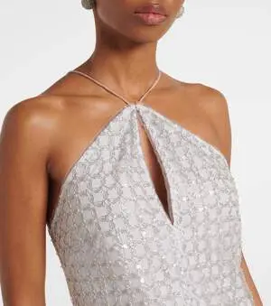 ROTATE BY BIRGER CHRISTENSEN Sequined Halterneck Maxi Dress