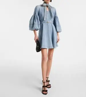 Zimmermann Tie-neck Denim Mini Dress - Blue