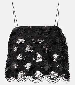 Remain Birger Christensen Sequined Scalloped Crop Top - Black